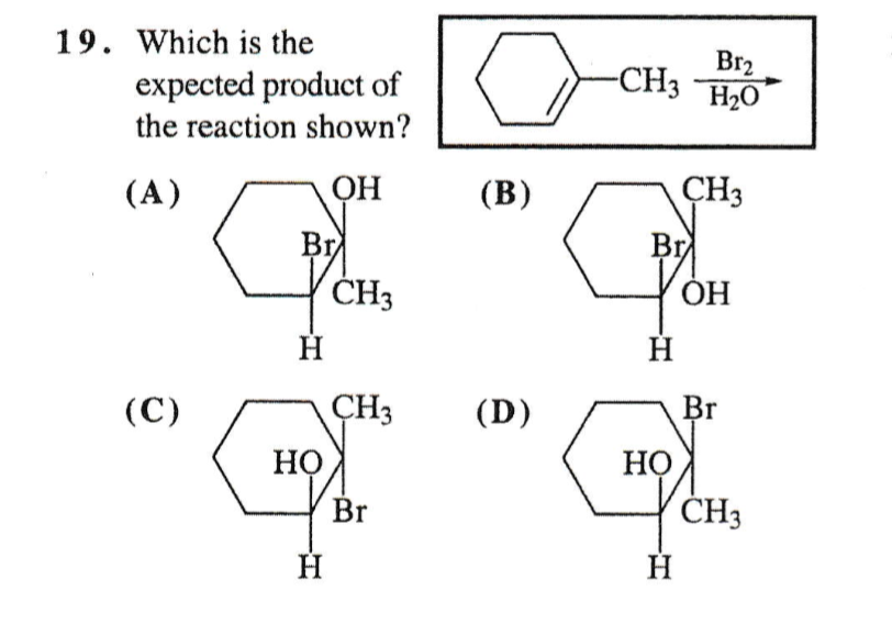 Solved 19 Which is the Br2 expected product of CH H20 the | Chegg.com