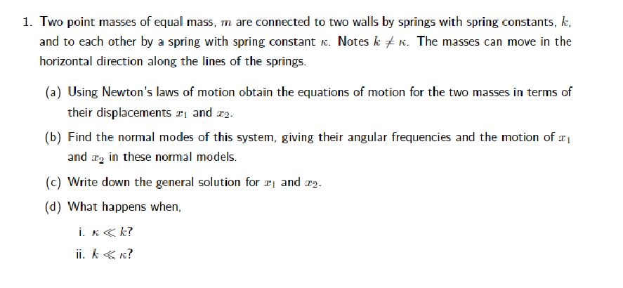 Solved 1. Two point masses of equal mass, m are connected to | Chegg.com