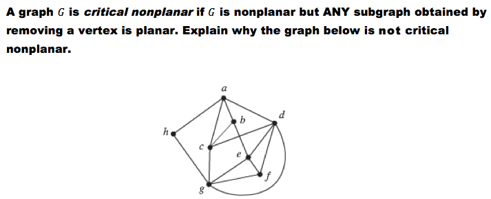 Solved A graph G is critical nonplanar if G is nonplanar but | Chegg.com
