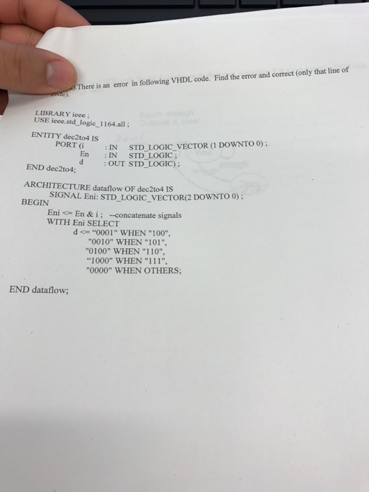 Solved There Is An Error In Following Vhdl Code Find The