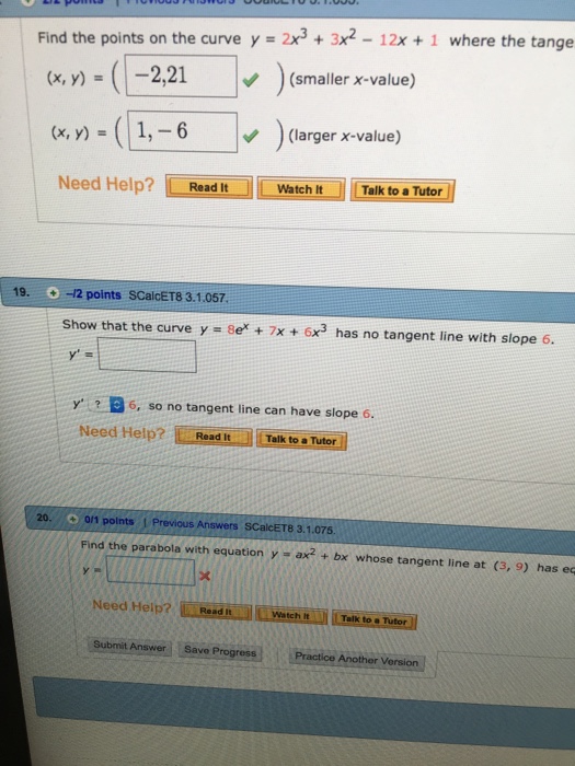 Solved Find The Points On The Curve Y 2x 3 3x 2 12x Chegg