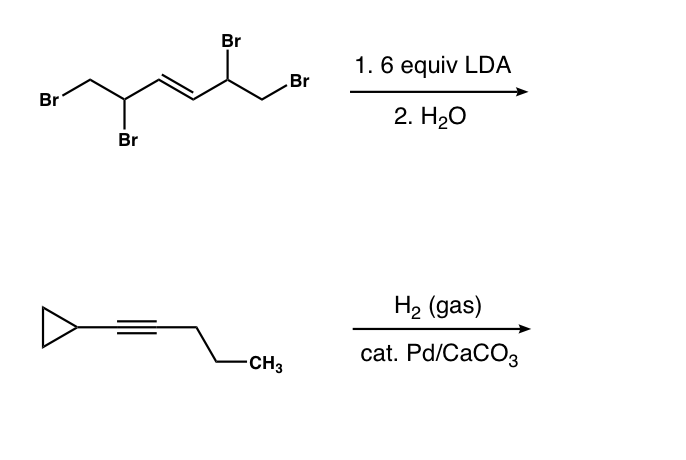 Solved Br 1. 6 equiv LDA Br Br 2. H2O Br H2 (gas) cat. | Chegg.com