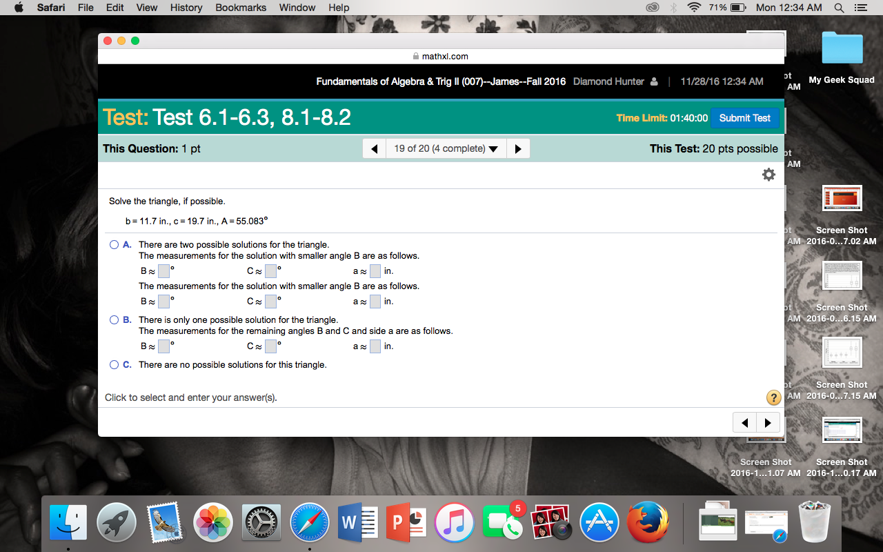 Solved Solve the triangle, if possible. b = 11.7 in, c = | Chegg.com