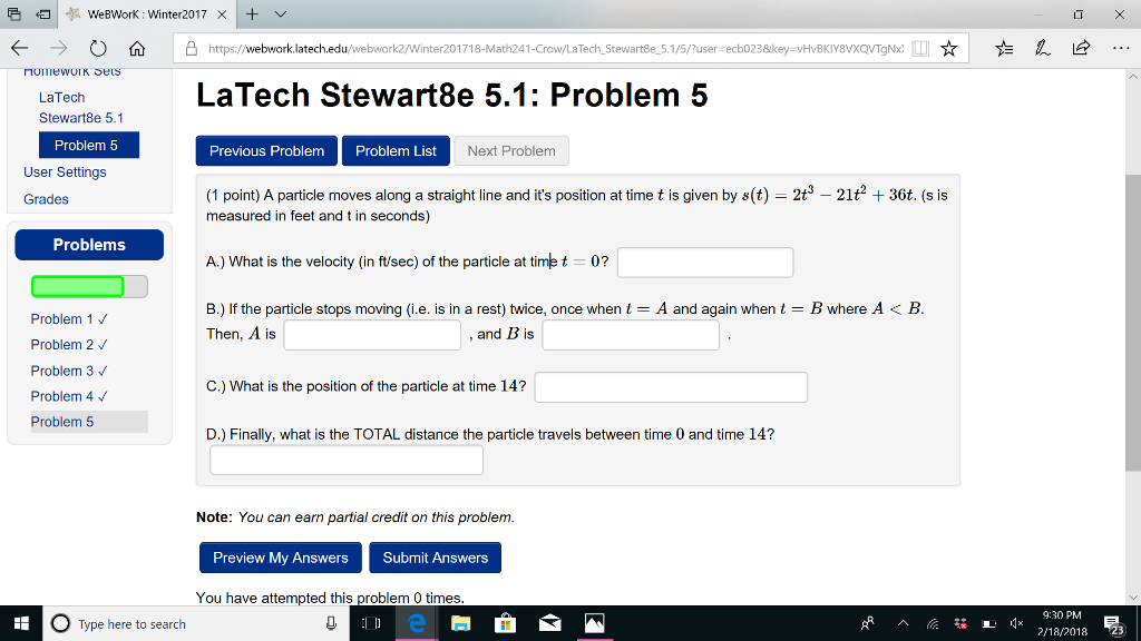Solved ← → 。仚 |凸https://webwork.latech r201 718 Math241 | Chegg.com