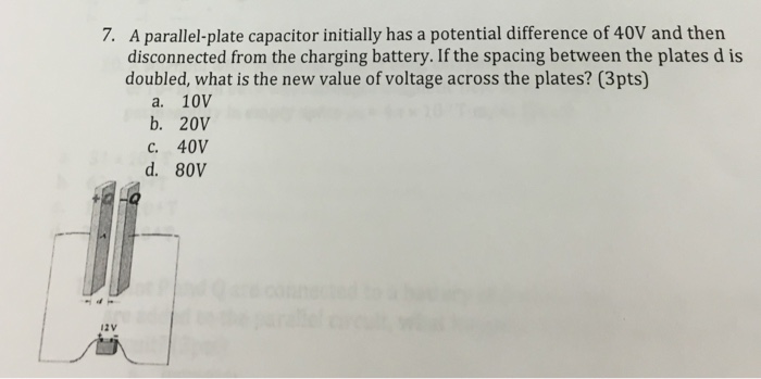 Solved A parallel-plate capacitor initially has a potential | Chegg.com