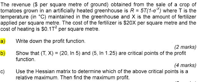 Solved The revenue ($ per square metre of ground) obtained | Chegg.com