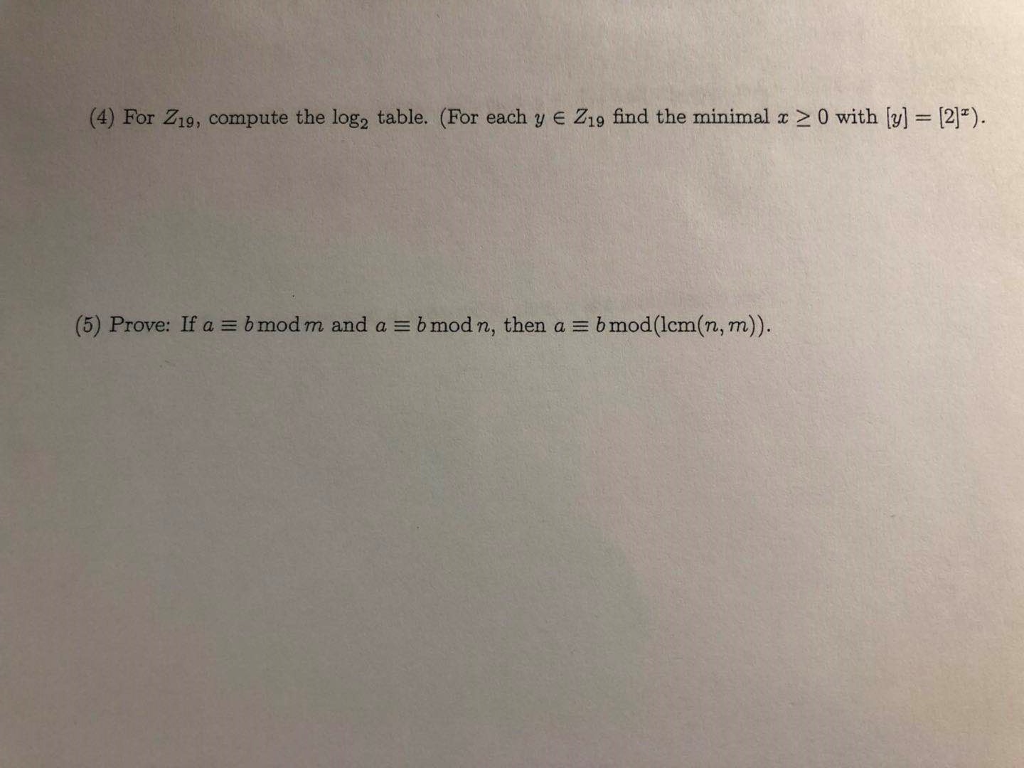 Solved (4) For Z19, compute the log2 table. (For each y E | Chegg.com