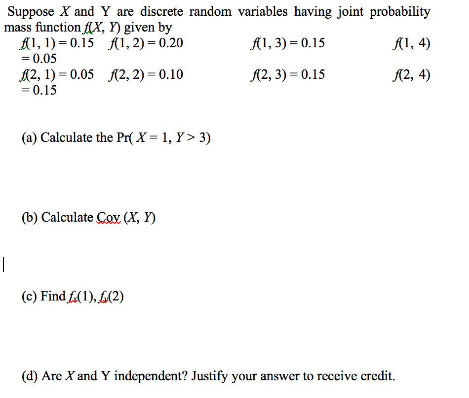 Suppose X And Y Are Discrete Random Variables Having 