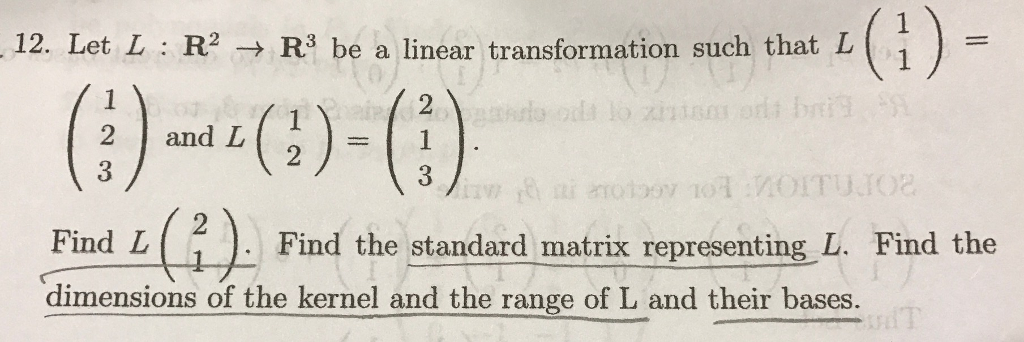 Solved Let L: R^2 rightarrow R^3 be a linear transformation | Chegg.com
