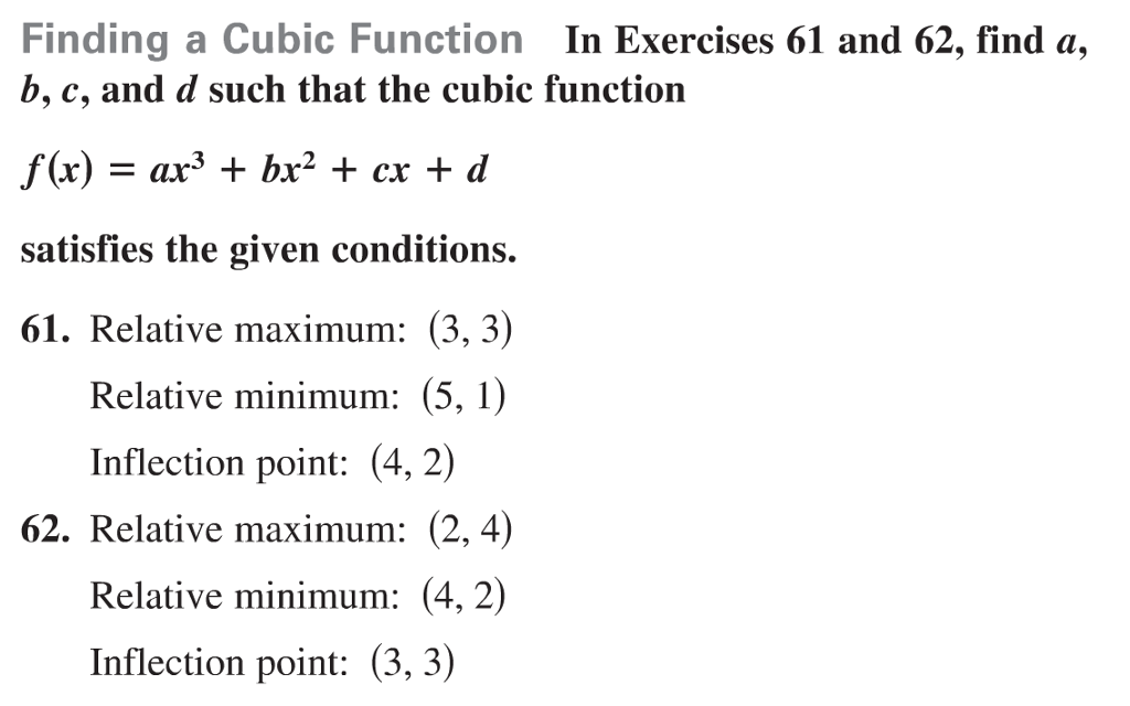 Solved Finding a Cubic Function In Exercises 61 and 62, find | Chegg.com