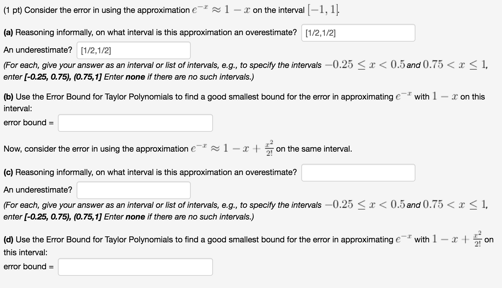 Consider the error in using the approximation e^-x 1 | Chegg.com