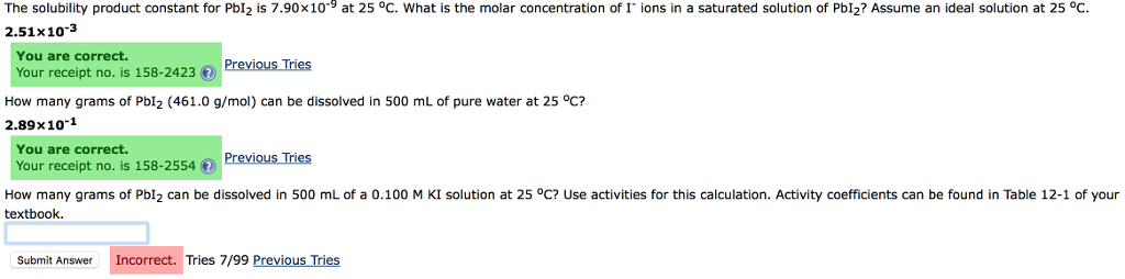 Solved The solubility product constant for PbI2 is 7.90x10 | Chegg.com