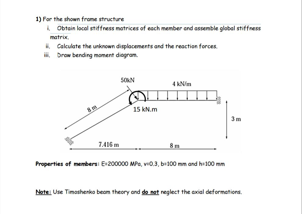 Solved For the shown frame structure Obtain local stiffness | Chegg.com