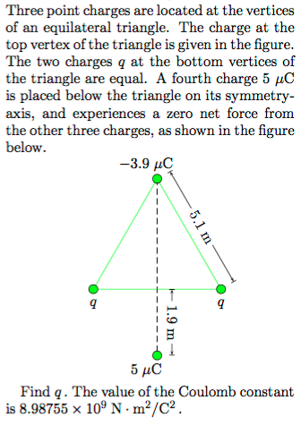 Solved Three point charges are located at the vertices of an | Chegg.com