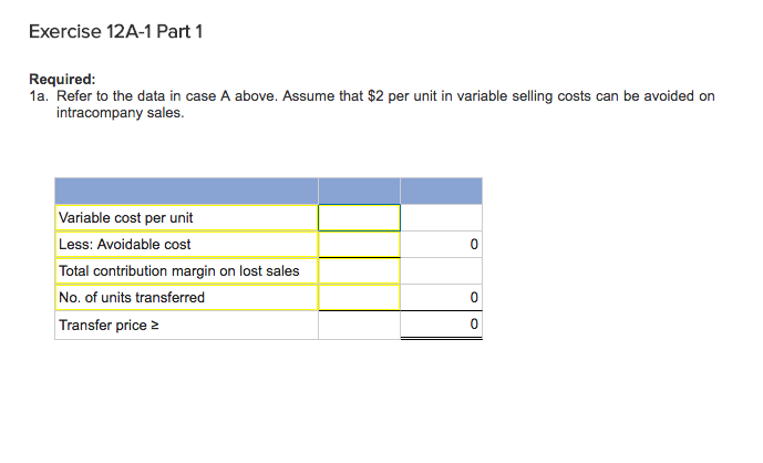 Solved Exercise 12A-1 Transfer Pricing Situations [L012-51 | Chegg.com