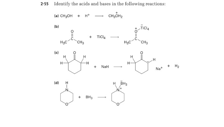 Solved 2-55 Identify the acids and bases in the following | Chegg.com