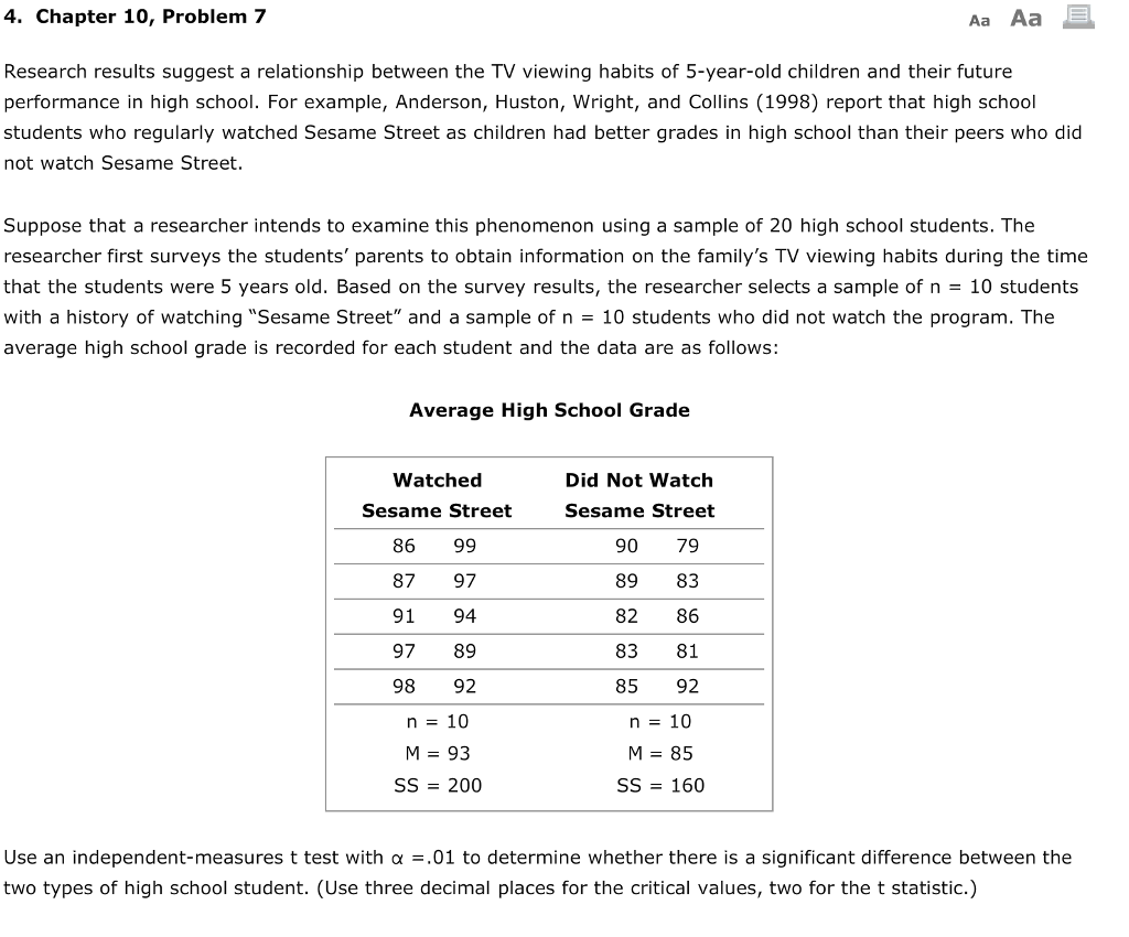 Solved 4. Chapter 10, Problem 7 Research results suggest a | Chegg.com Solved 4. Chapter 10, Problem 7 Research results suggest a | Chegg.com