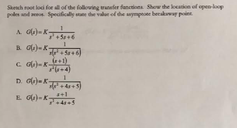 Solved Sketch root loci for all of the following transfer | Chegg.com