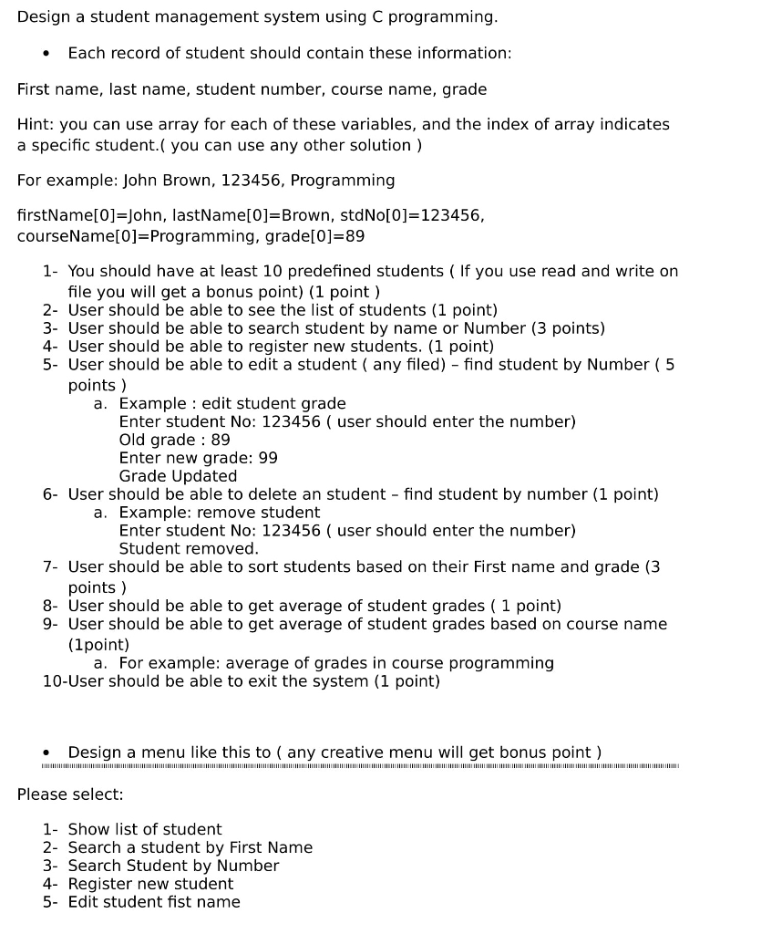 Solved Design a student management system using C | Chegg.com