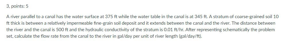 Solved A river parallel to a canal has the water surface at | Chegg.com