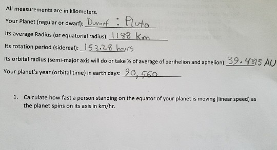 Solved All measurements are in kilometers. Your Planet | Chegg.com