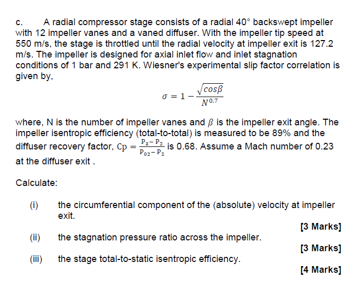 Solved A radial compressor stage consists of a radial 40 | Chegg.com