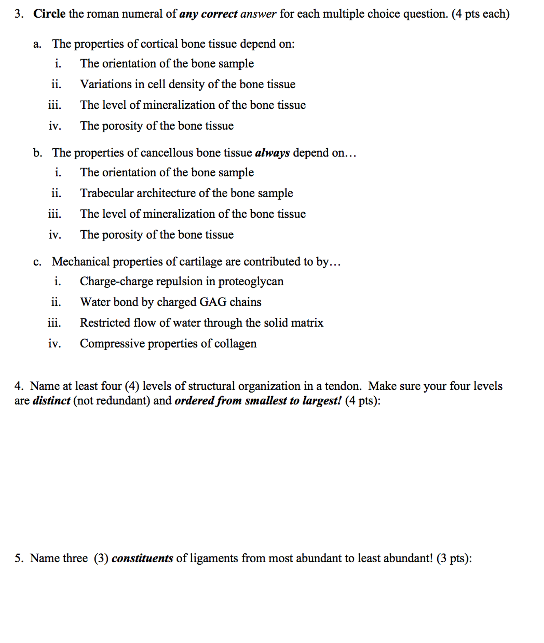 Solved Circle the roman numeral of any correct answer for | Chegg.com