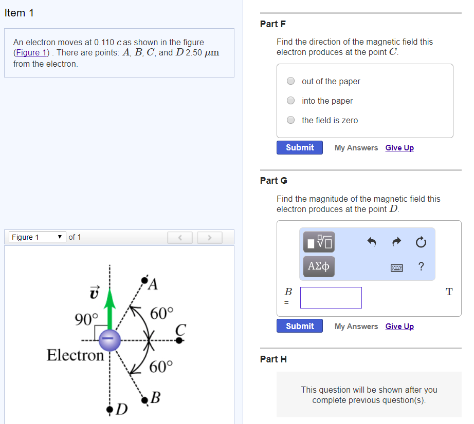 Solved Item 1 Part F An electron moves at 0.110 cas shown in | Chegg.com