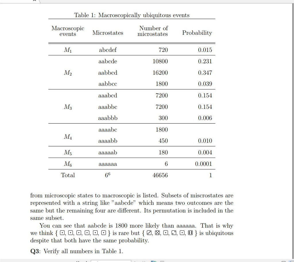 Solved Table 1:Macroscopically ubiquitous events Macroscopic | Chegg.com