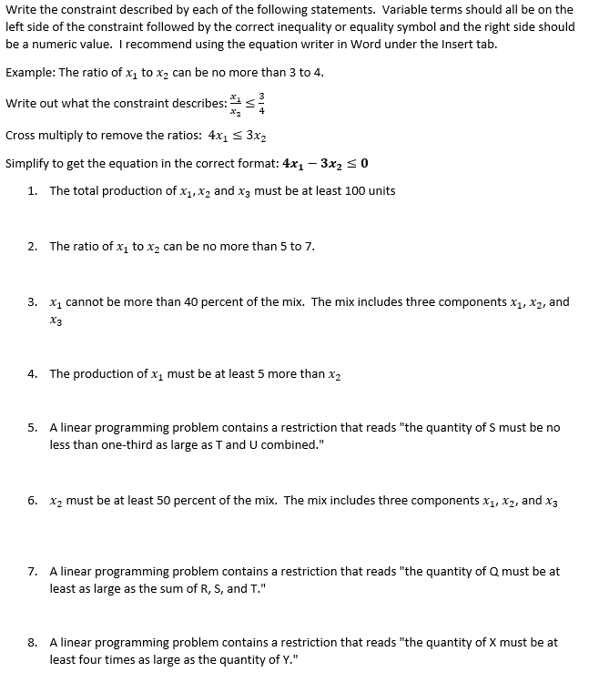 Solved Write the constraint described by each of the | Chegg.com