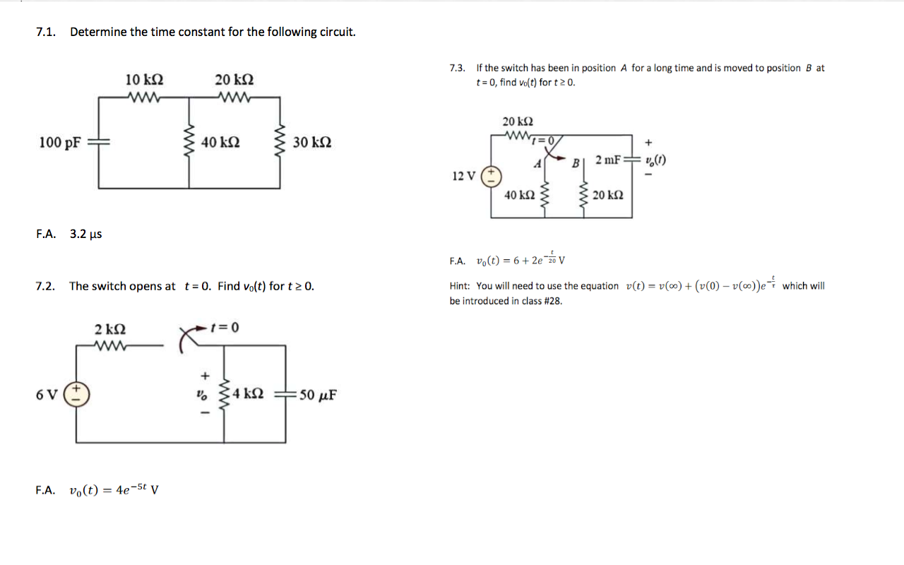 Solved Determine the time constant for the following | Chegg.com