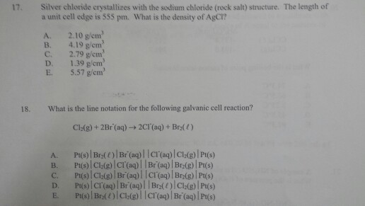 Solved Silver chloride crystallizes with the sodium chloride | Chegg.com