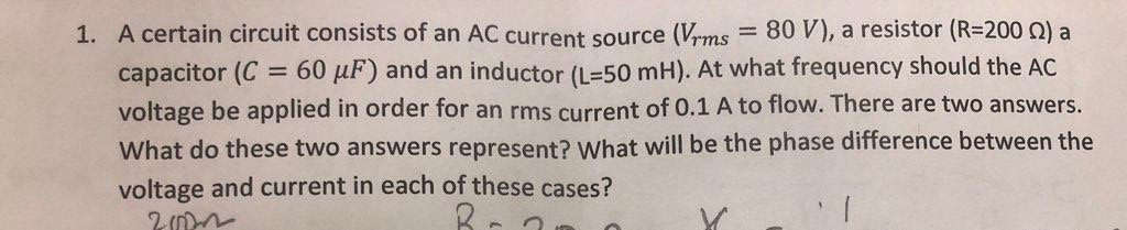 Solved A certain circuit consists of an AC current source | Chegg.com