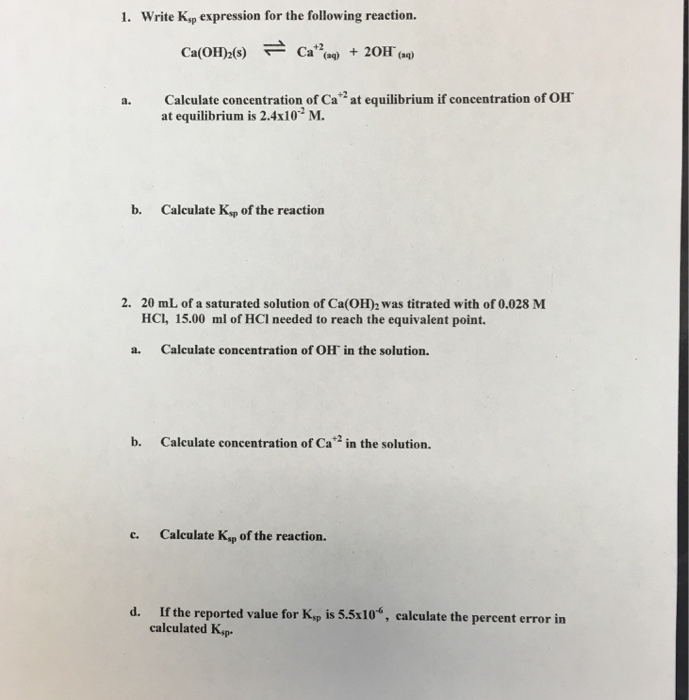 Solved Write K_sp expression for the following reaction. | Chegg.com