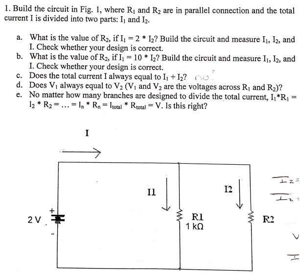Solved I. Build the circuit in Fig. 1, where R1 and R2 are | Chegg.com