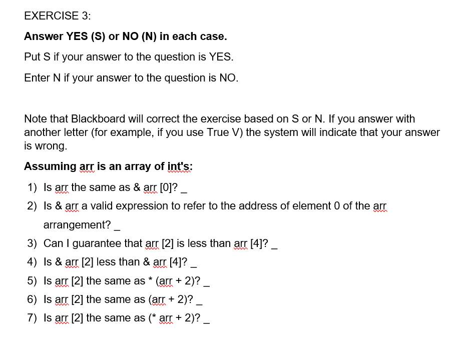 Solved EXERCISE 3: Answer YES (S) or NO (N) in each case. | Chegg.com
