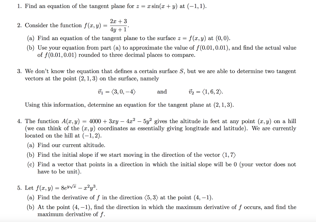 Solved I. Find an equation of the tangent plane for z = x | Chegg.com