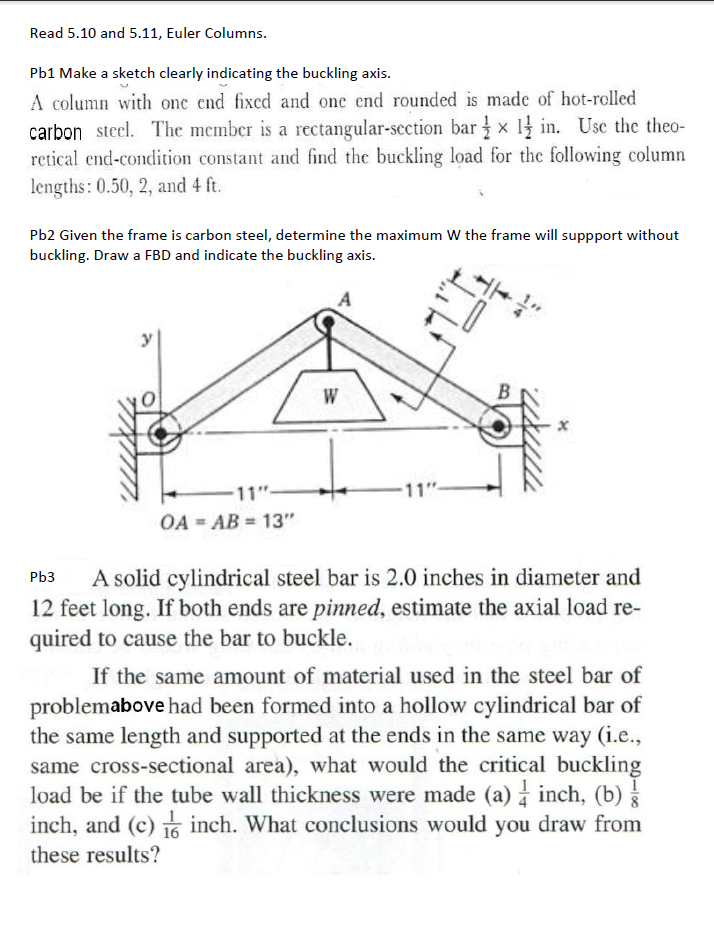 Solved A column with one end fixed and one end rounded is | Chegg.com