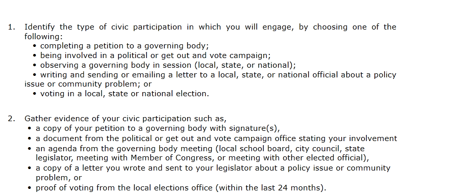 Solved 1. Identify the type of civic participation in which | Chegg.com