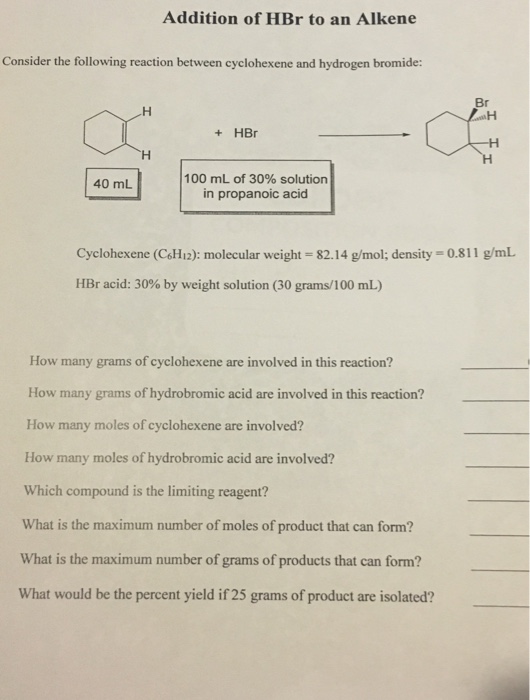 Solved Consider the following reaction between cyclohexene | Chegg.com