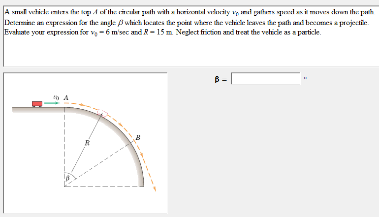 Solved A small vehicle enters the top A of the circular path | Chegg.com