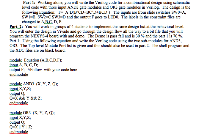 Solved Working alone, you will write the Verilog code for a | Chegg.com