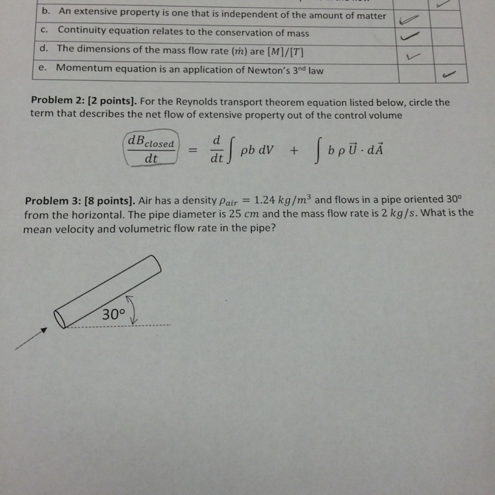 Solved For The Reynolds Transport Theorem Equation Listed