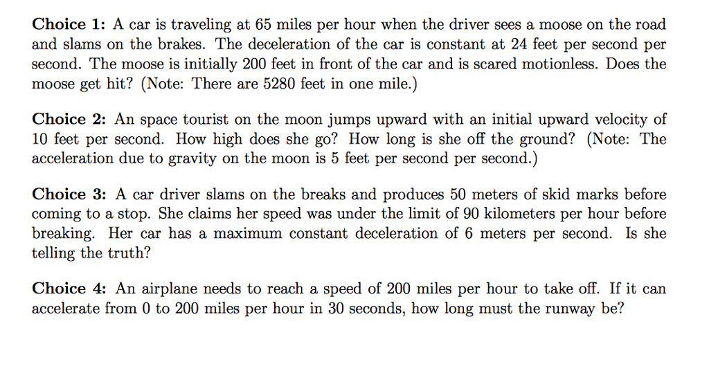 Solved Choice 1: A car is traveling at 65 miles per hour | Chegg.com