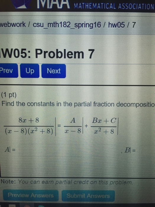Solved Find the constants in the partial fraction | Chegg.com