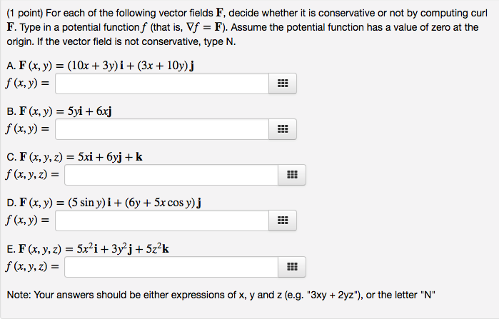 Solved (1 point) For each of the following vector fields F, | Chegg.com