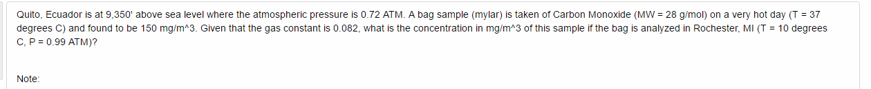 Solved Quito, Ecuador is at 9,350' above sea level where the | Chegg.com