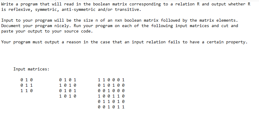 Write A Program That Will Read In The Boolean Matrix 5983