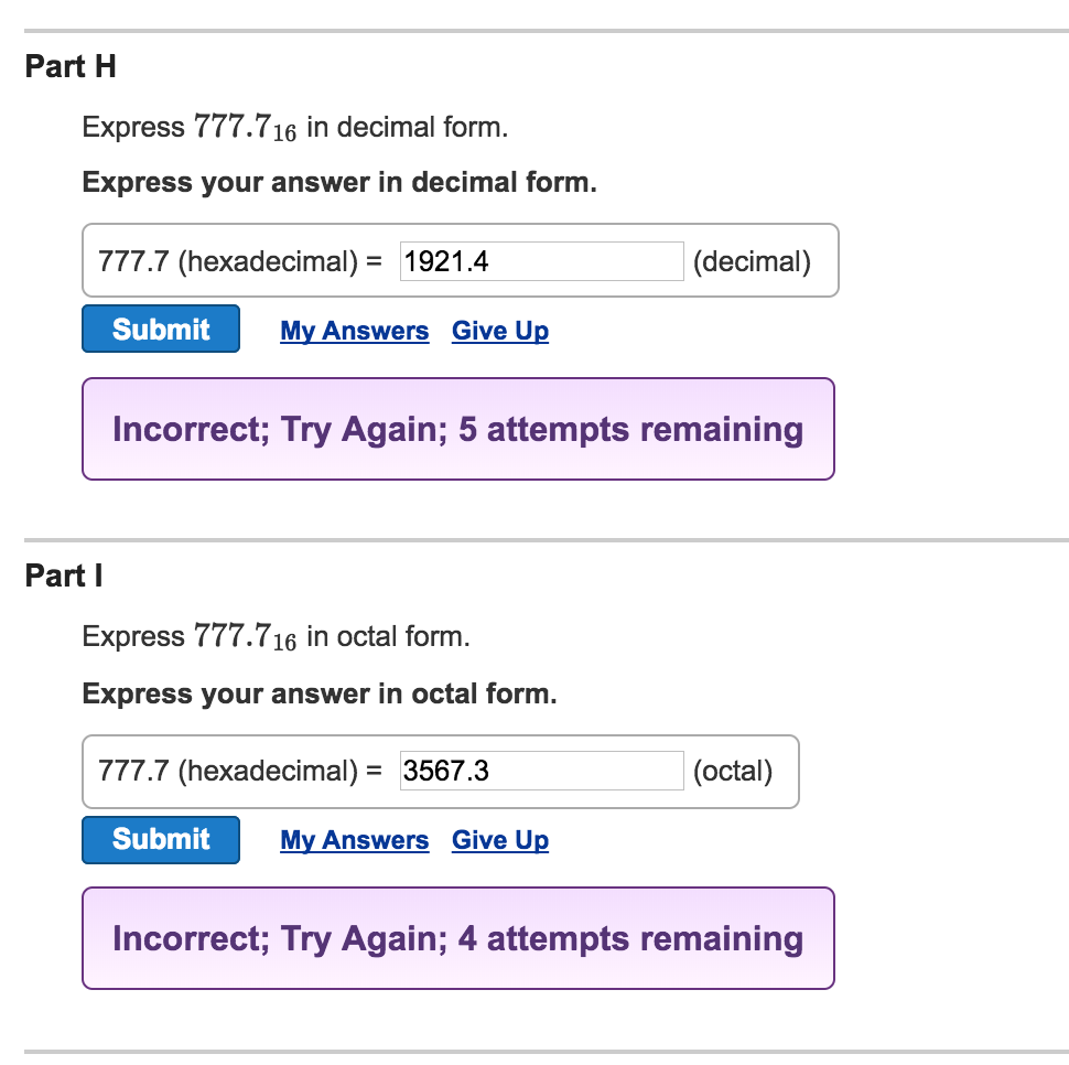 Solved Part C Express EA. F16 in octal form. Express your | Chegg.com