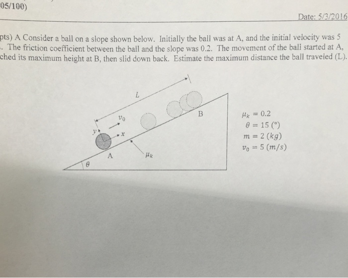 Solved A Consider a ball on a slope shown below. Initially | Chegg.com